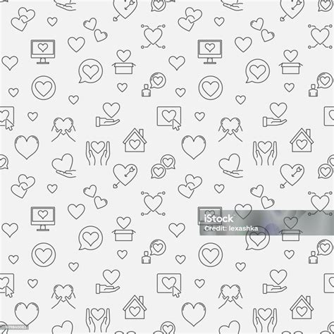 Love Vector Concept Seamless Pattern In Outline Style Stock