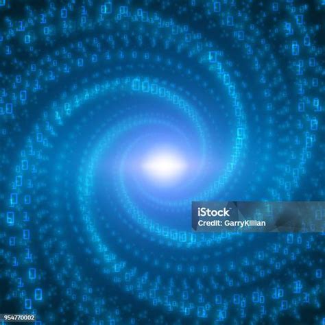 벡터 데이터 흐름 시각화입니다 이진 숫자 문자열로 무한대 터널에서 트위스트 블루 큰 데이터 흐름 정보 코드 스트림 표현입니다 암호화 분석입니다 Bitcoin