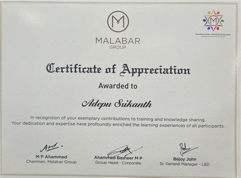 Adepu Srikanth On Linkedin Malabargroup Grateful Recognition Teamwork Professionalgrowth
