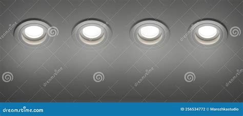 Spotlights Recessed Ceiling 3d Render Set Realistic Mockup Of Round Glowing Spot Lights At