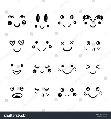 Vector Cute Happy Faces Doodle Cartoon Stock Vector Royalty Free