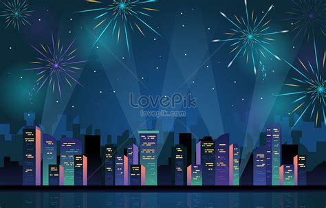 새해 복 많이 받으세요 도시 건물 도시 풍경 불꽃놀이 물 Reflectio 일러스트 무료 다운로드 Lovepik