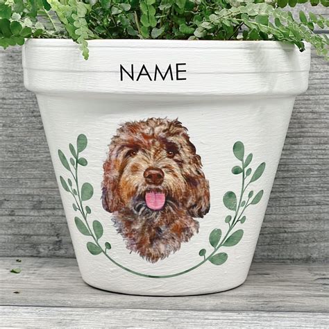 Brown Cockapoo Dog Plant Pot T Personalised Dog Memorial Etsy Uk