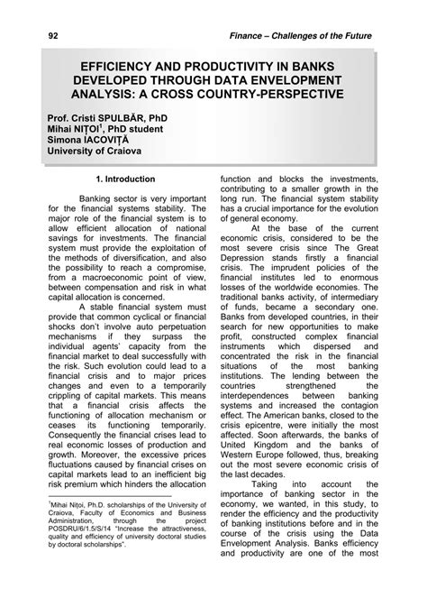 Pdf Efficiency And Productivity In Banks Developed Through Data