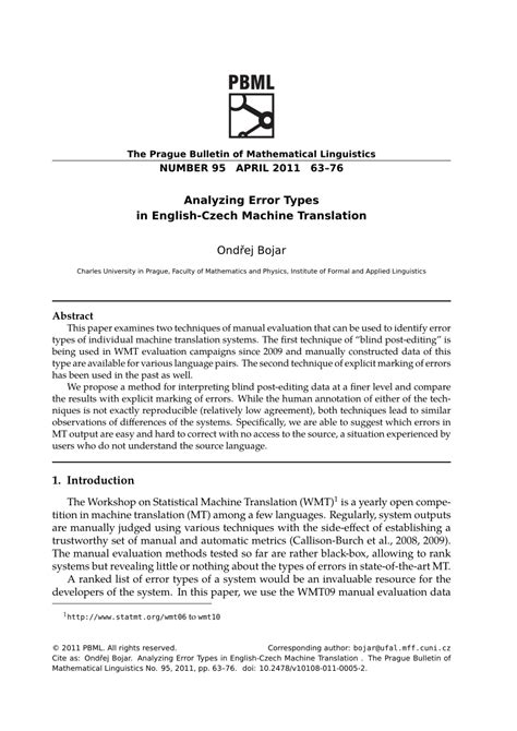 Pdf Analyzing Error Types In English Czech Machine Translation