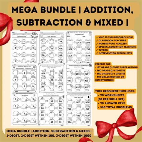 Math Equations With Missing Numbers Mega Bundle Addition Subtraction And Mixed