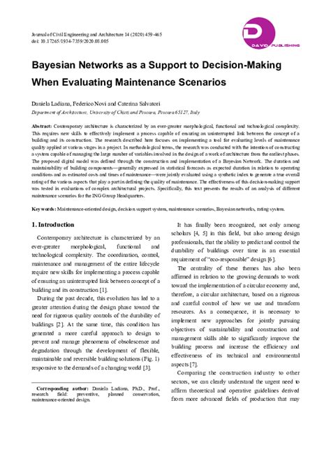 Pdf Bayesian Networks As A Support To Decision Making When Evaluating