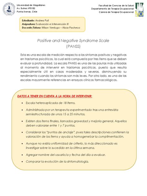 Escala Panss Pdf Trastorno Depresivo Mayor Ansiedad