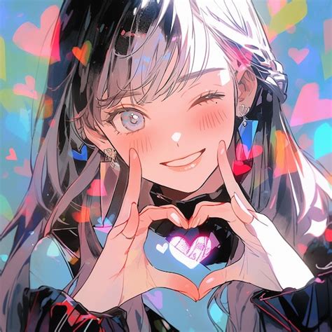 Premium Photo Anime Girl Making A Heart With Her Hands Generative Ai
