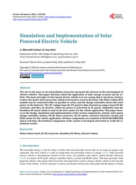 Pdf Simulation And Implementation Of Solar Powered Electric Vehicle