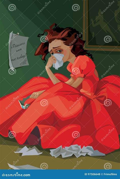 Princess Crying In Night Scary Forest Waiting For Knight Savior Fairytale Story Vector