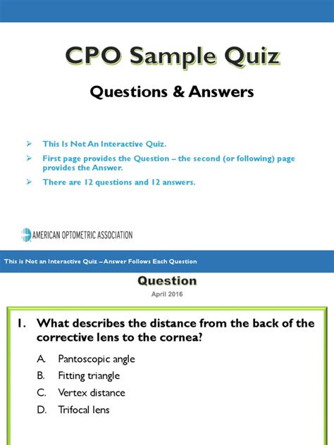 Cpo Sample Quiz Questions And Answers Pdf Pdf Optics Eye