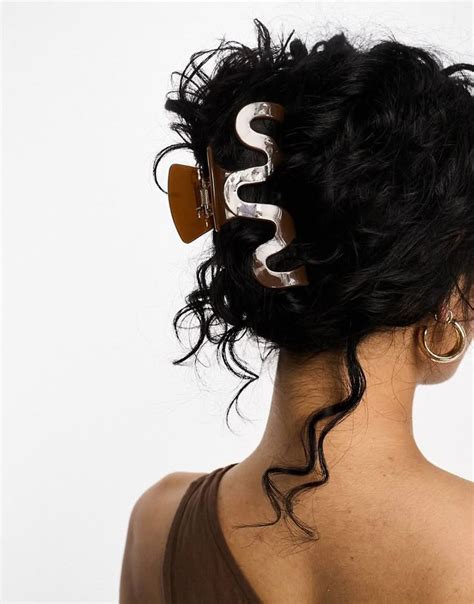 Asos Design Xl Hair Clip Claw In Brown Asos In 2024 Curly Hair