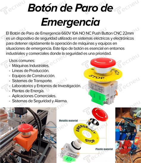 Boton Paro De Emergencia 660v 10a No Nc Push Button Cnc 22mm Tecneu