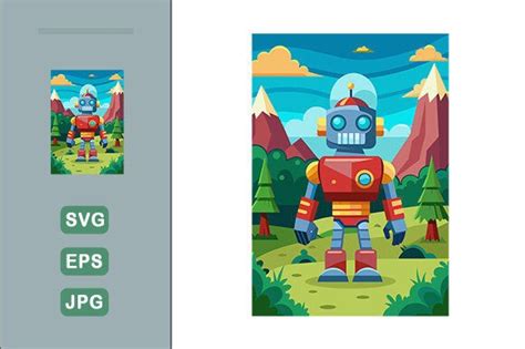 Cartoon Robot Vector Landscape Backgroun Graphic By Wanda Design · Creative Fabrica
