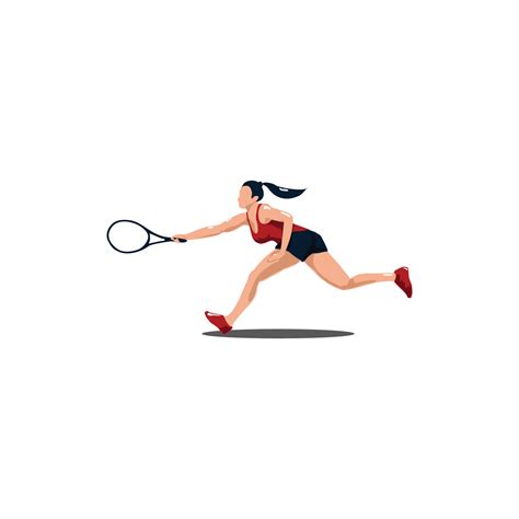 Vector Illustrations Sport Woman Run And Swing His Tennis Racket Horizontally To Reach The