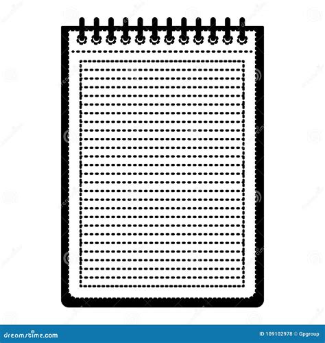 Notebook With Horizontal Lines And Metal Spiral On Top In Black Dotted Contour Stock Vector