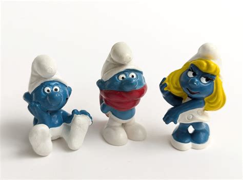 Lot Of 3 1980s Vintage Smurf Vinyl Toy Figures W Germany Schleich