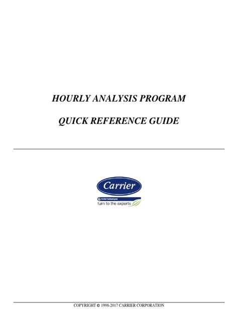 Hourly Analysis Program Quick Reference Guide 1998 2017 Carrier