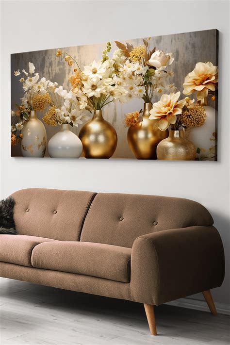 Evinemoda Gold Vazoda Çiçekler Tek Parça Kanvas Canvas Tablo Fiyatı