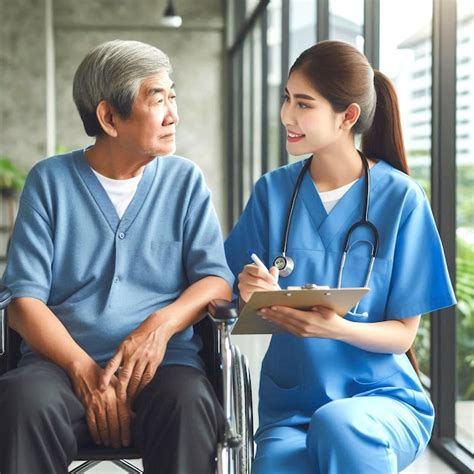Nurse Assisting Elderly Patient With Health Documentation Premium Ai