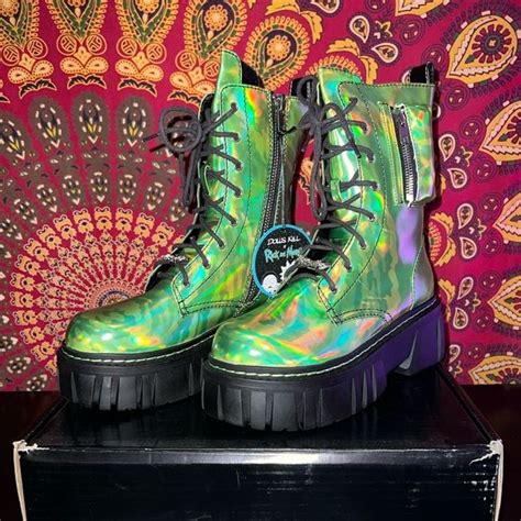 Dolls Kill X Rick And Morty Portal Combat Boots Size 9 Nib Combat