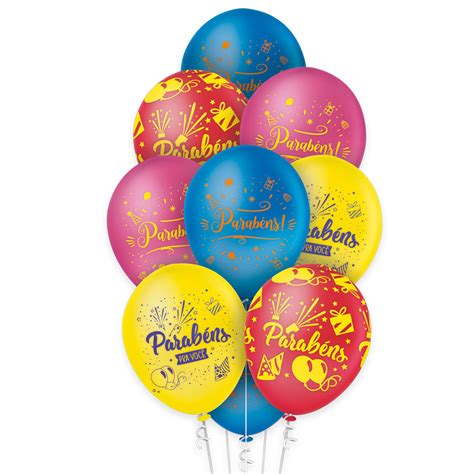 Balão Estampado Parabéns Colorido 9 Polegadas 25 Un