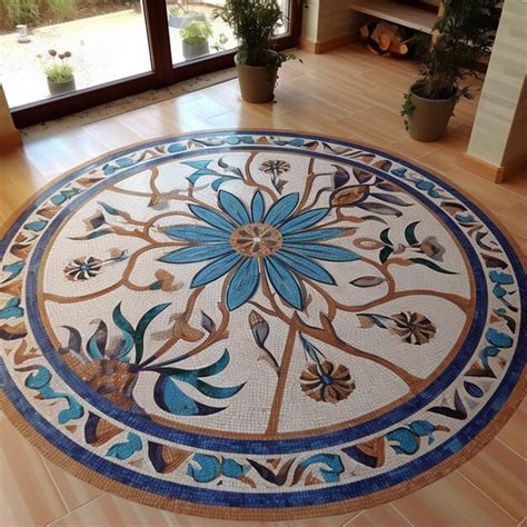 Premium Photo A Close Up Of A Circular Tile Floor With A Flower