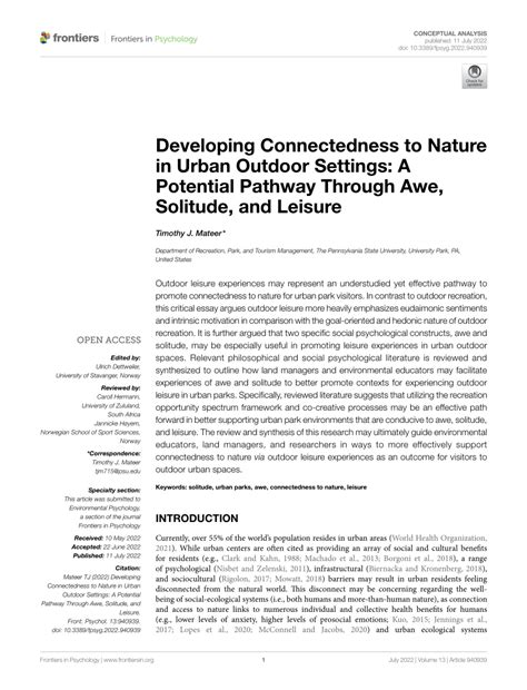 Pdf Developing Connectedness To Nature In Urban Outdoor Settings A