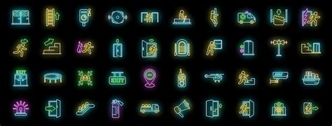 Premium Vector Human Evacuation Icons Set Vector Neon