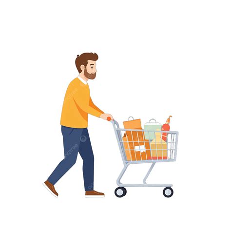 A Man Pushing A Shopping Cart Man Shopping Supermarket Png