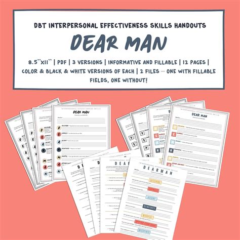 Dear Man Dbt Interpersonal Effectiveness Skill Handouts Etsy