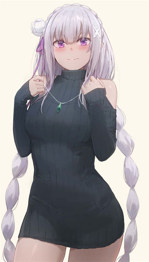 Download Caption Emilia From Rezero Lost In Thought Wallpaper