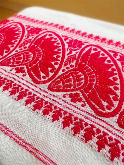 Gamosa Or Gamusa Is A Traditional Textile Pattern From Assam Stock Image Image Of Gamusa