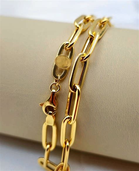 18k Solid Gold Paperclip Chain Necklace Yellow Gold Links 65mm Thick