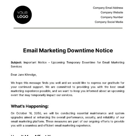 Email Marketing Downtime Notice Template Edit Online And Download