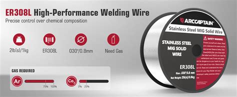Arccaptain Er308l Solid Wire 2 Lbs Stainless Steel Mig Welding Wire