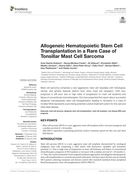 Pdf Allogeneic Hematopoietic Stem Cell Transplantation In A Rare Case Of Tonsillar Mast Cell