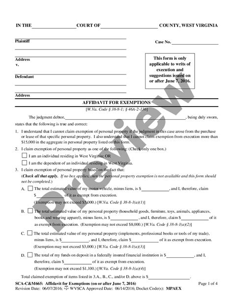 West Virginia Affidavit For Exemptions Personal Property Tax