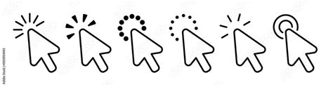 Computer Mouse Click Cursor Black Stroke Outline Arrow Icons Set Arrow Cursor Slanted Mouse