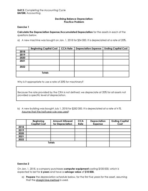 Practice Problems Declining Balance Method Baf3m Accounting