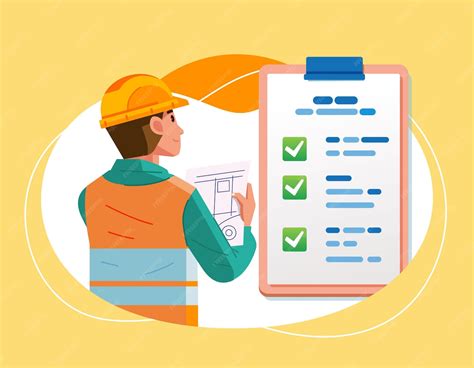 Premium Vector Construction Worker Man With Marked Checklist On Clipboard Successful