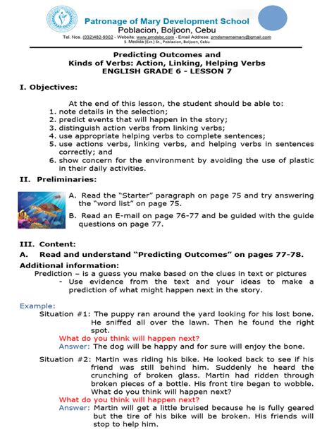 learning packet in english 6 lesson 7 pdf verb subject grammar