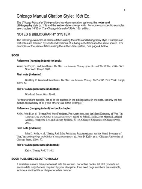 Chicago Manual Citation Style 16th Ed Notes And Bibliography System