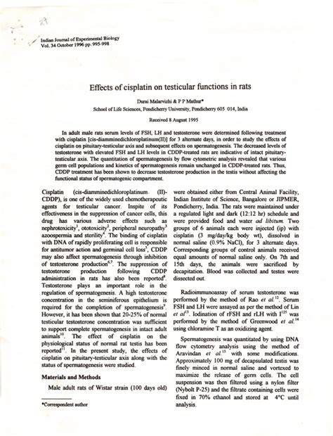 Pdf Effect Of Cisplatin On Testicular Function In Rats