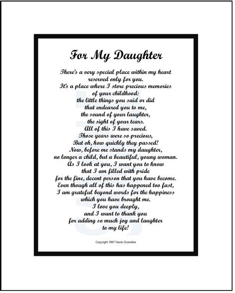 Daughter Poem Print Birthday Graduation Christmas T Digital