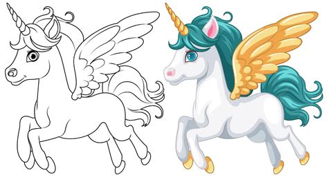 Dibujo Para Colorear De Lindo Unicornio Con Alas Vector Gratis