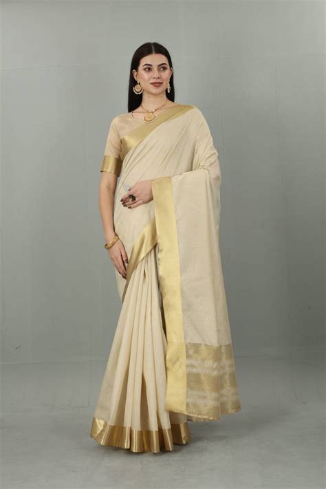 Kasavu Traditional Kerala Solid Cotton Silk Saree The52 4176631