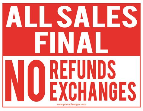 No Refund Printable Signs Printable Signs