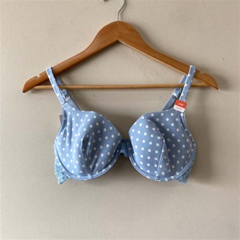 Lily Loves T Shirt Bra Size 12d Sky Blue With White Polka Dots And Lace Trim S
